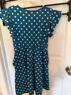 Amazon | Dresses | Amazon Teal Polka Dot Flutter Sleeve Dress For Girls ...